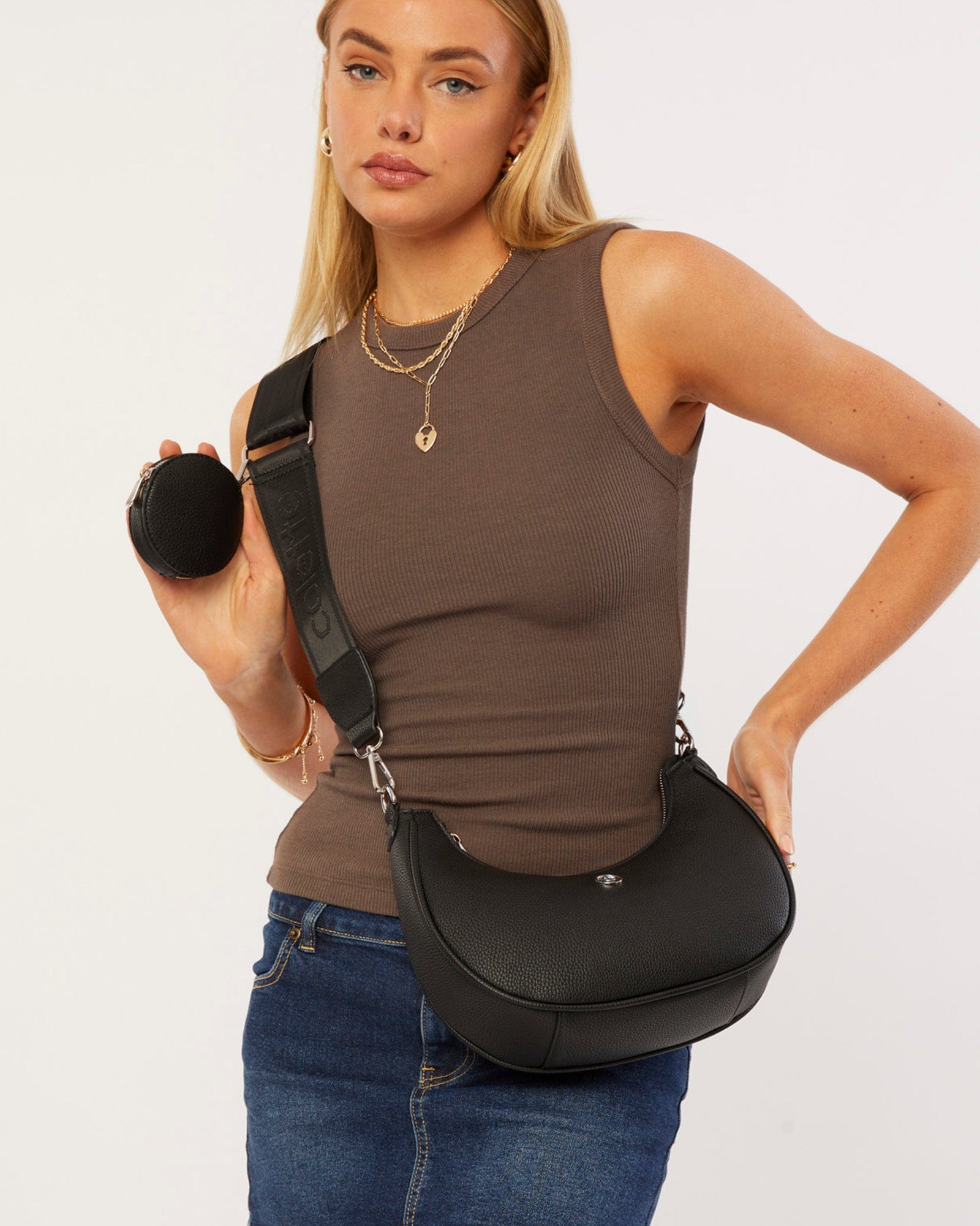 Black Flavia Webbing Crossbody Bag with Silver Hardware | Colette ...