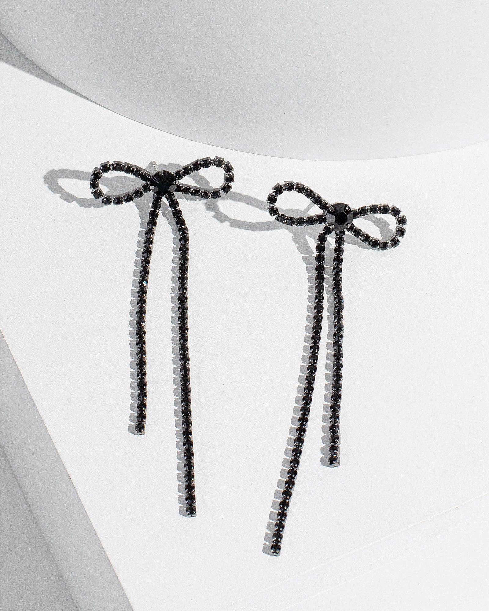 Black Crystal Bow Cup Chain Earrings | colette hayman