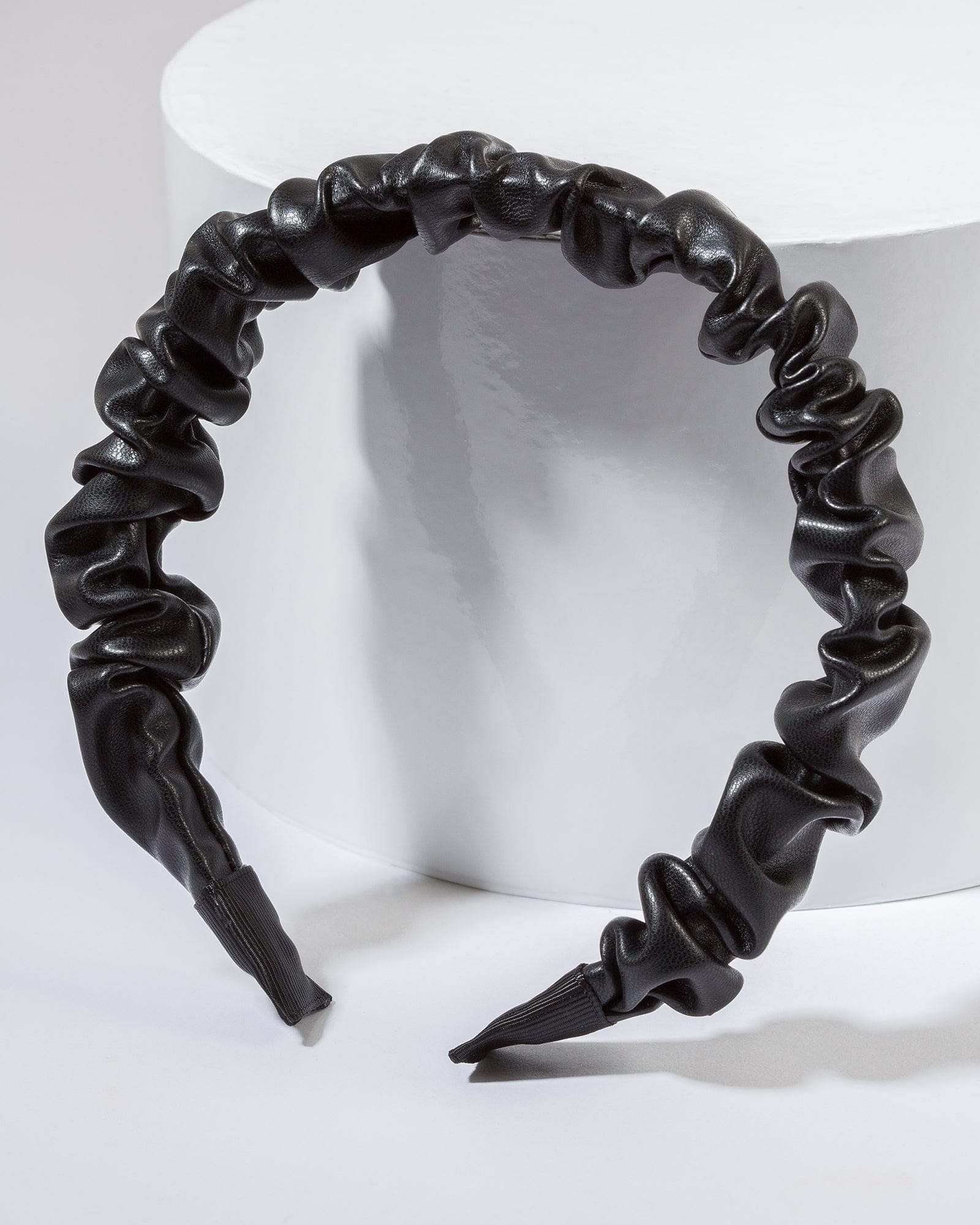 Black Leather Look Ruched Headband | colette hayman