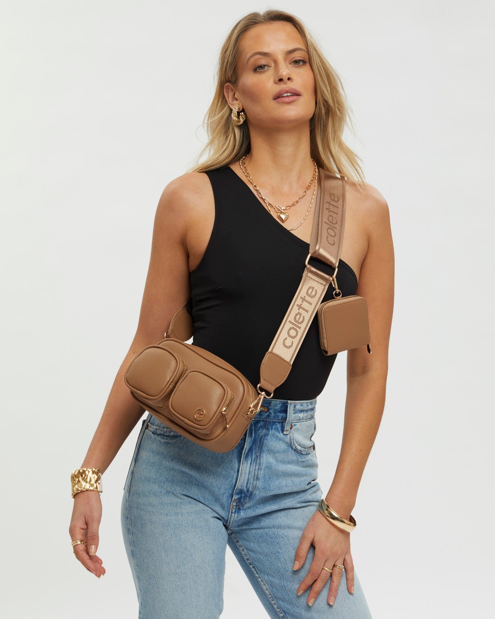 Caramel Amalia Double Pocket Crossbody Bag Online | Colette Hayman