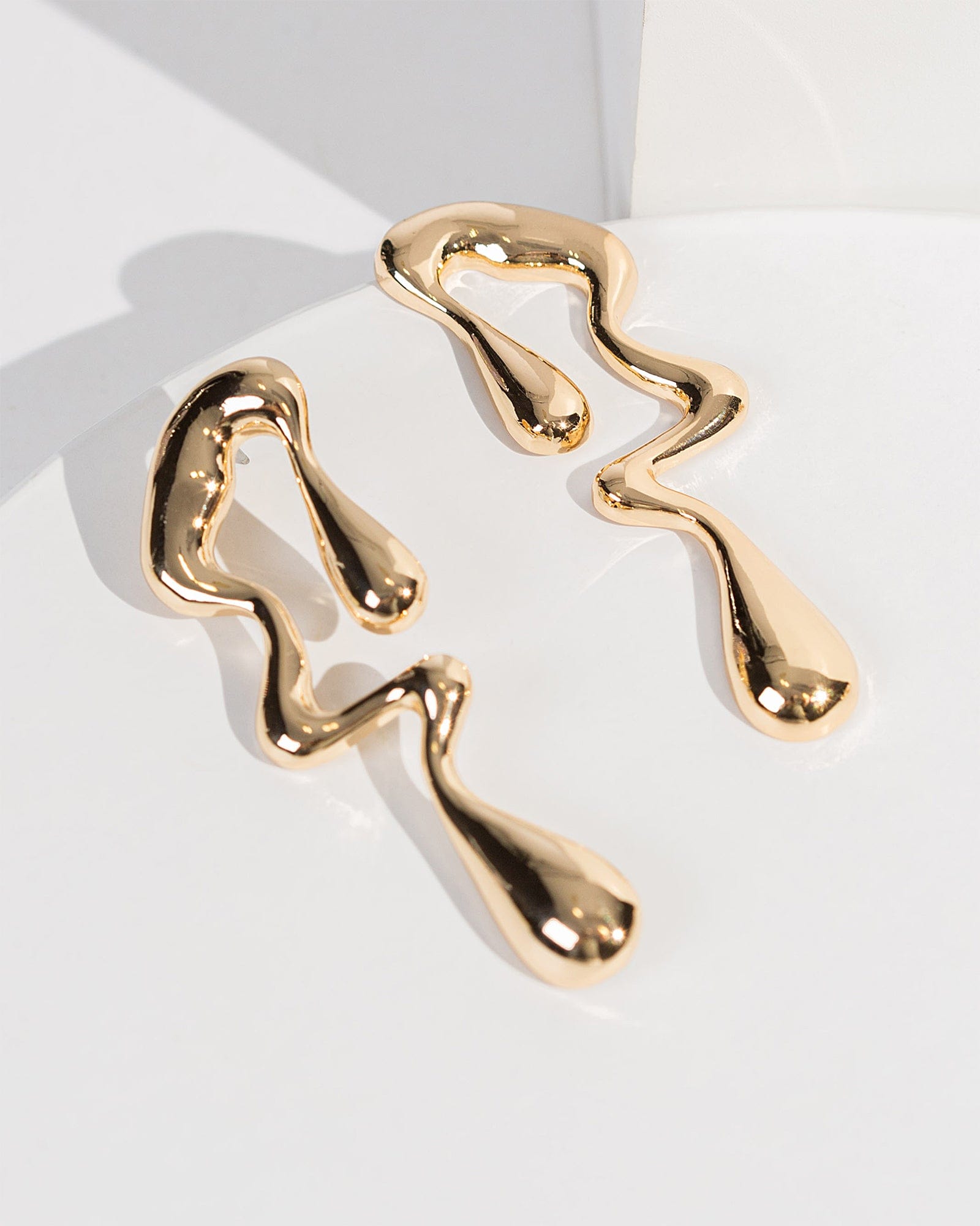 Gold Chunky Abstract Drooping Stud Earrings