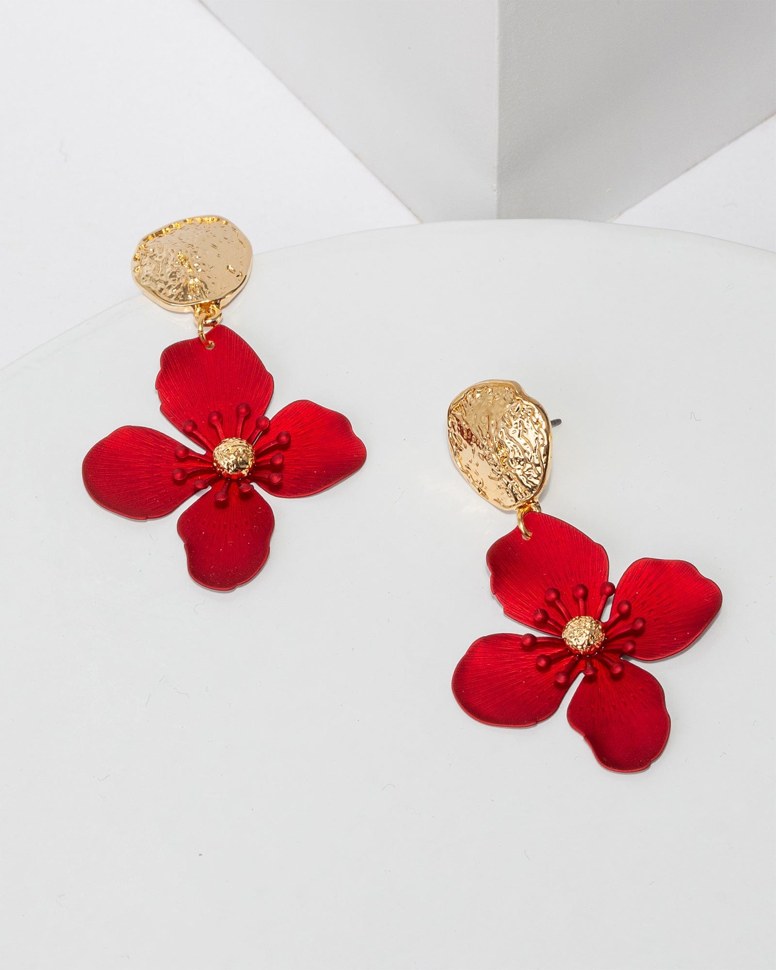 Red Coated Statement Flower Earrings | colette hayman
