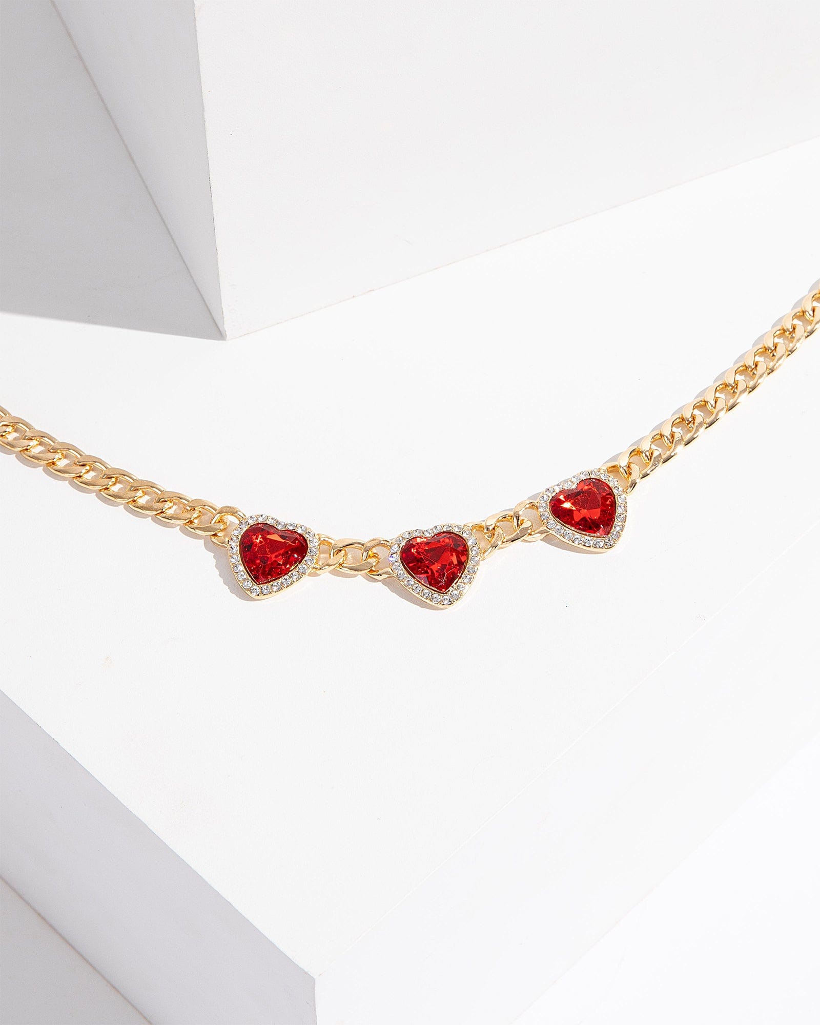 Red Heart Chain Choker Necklace