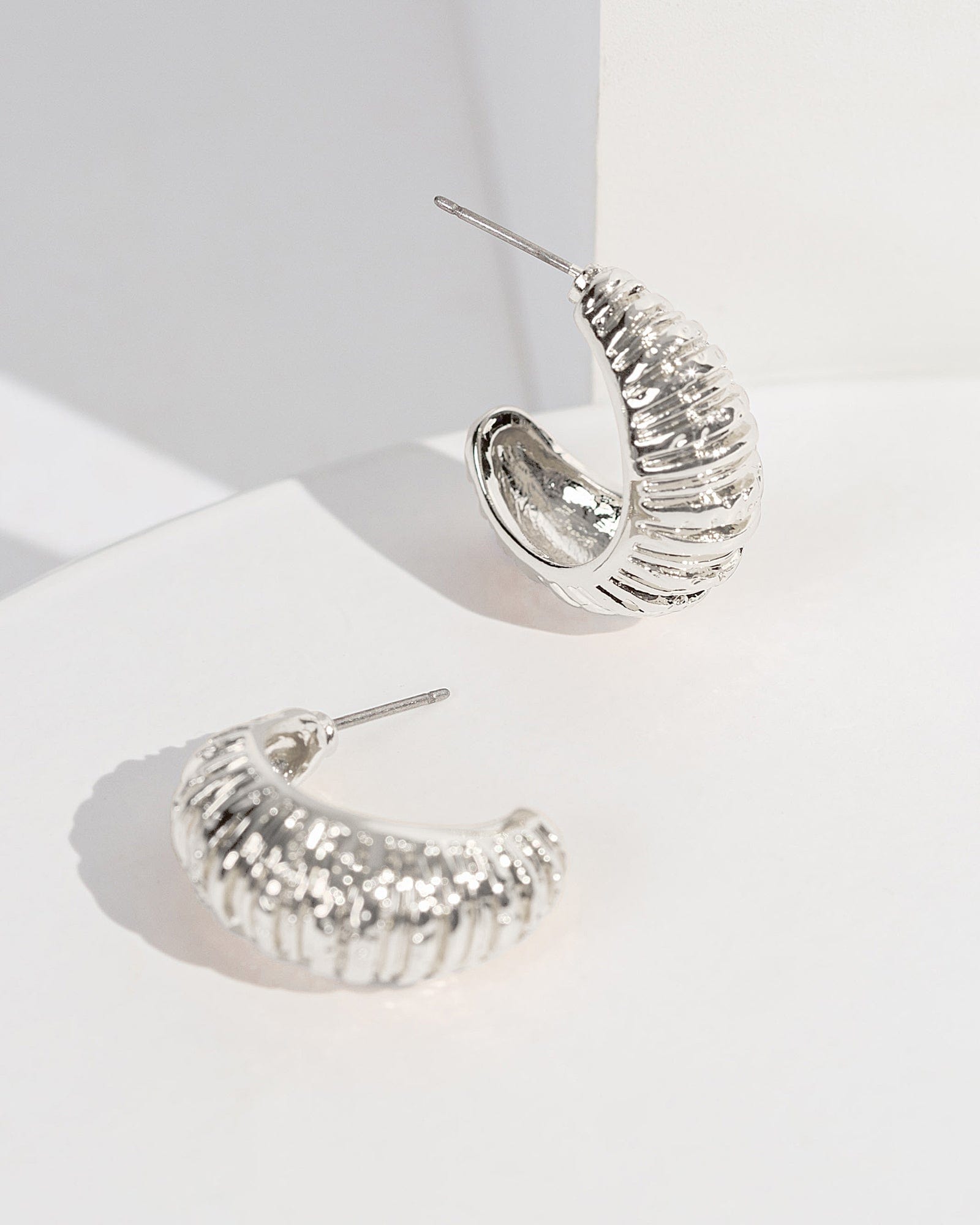 Silver Textured Hoop Earrings