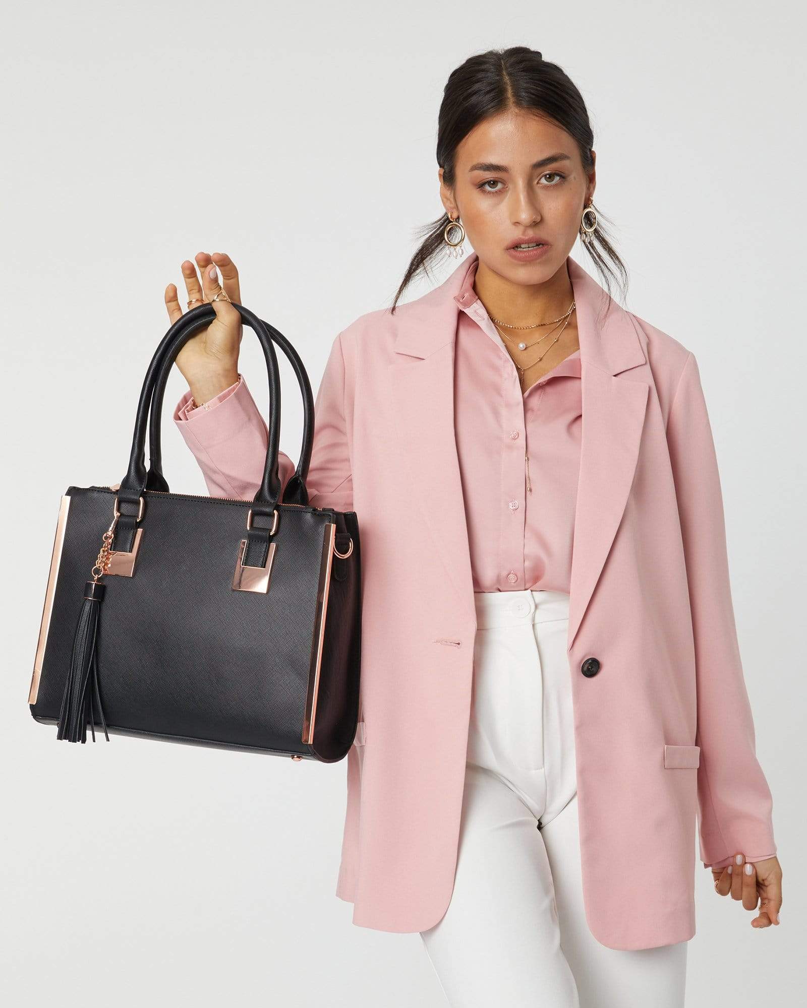 Black Lucy Square Hardware Tote Bag Online