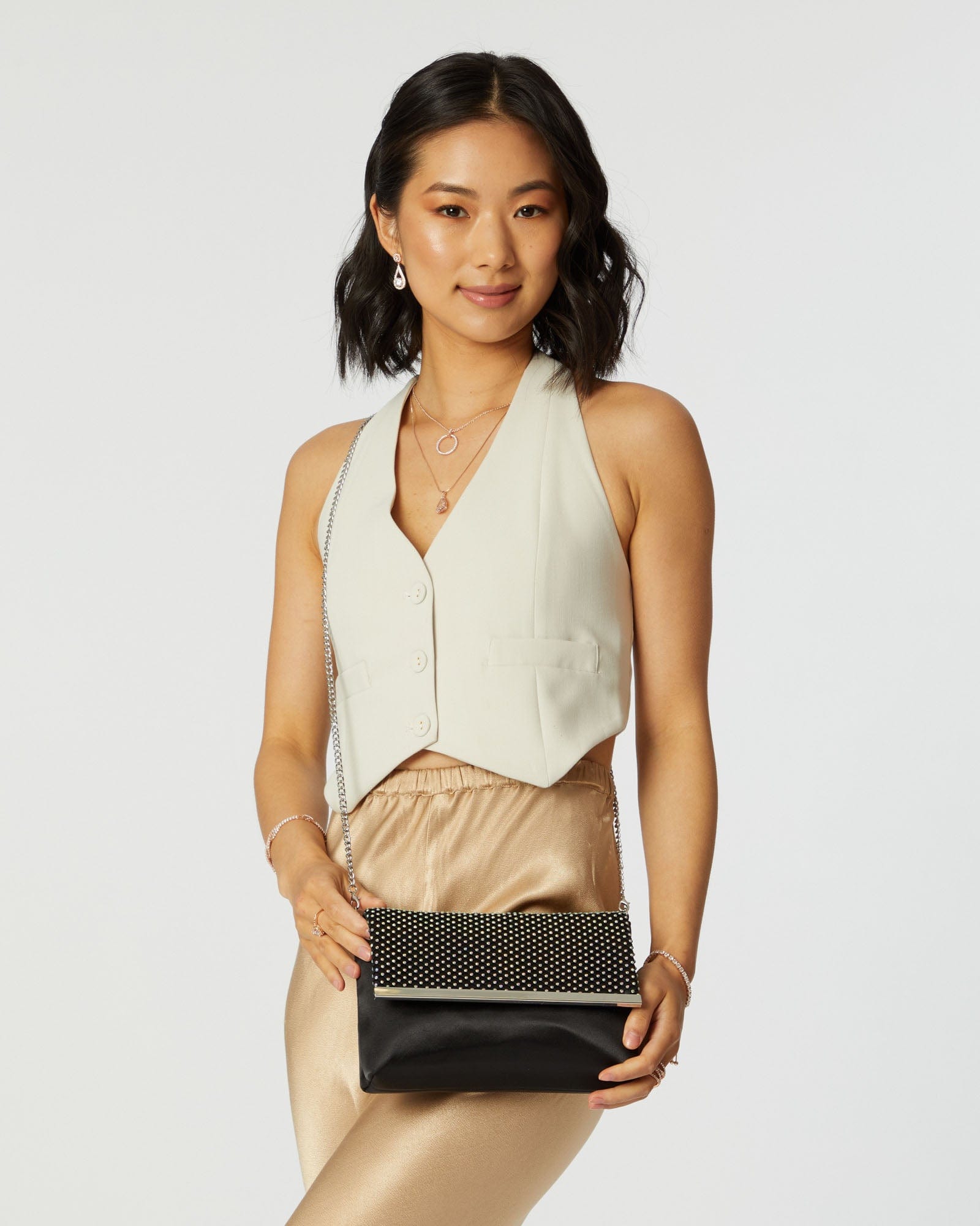 Isabella Crystal Silver Clutch Bag