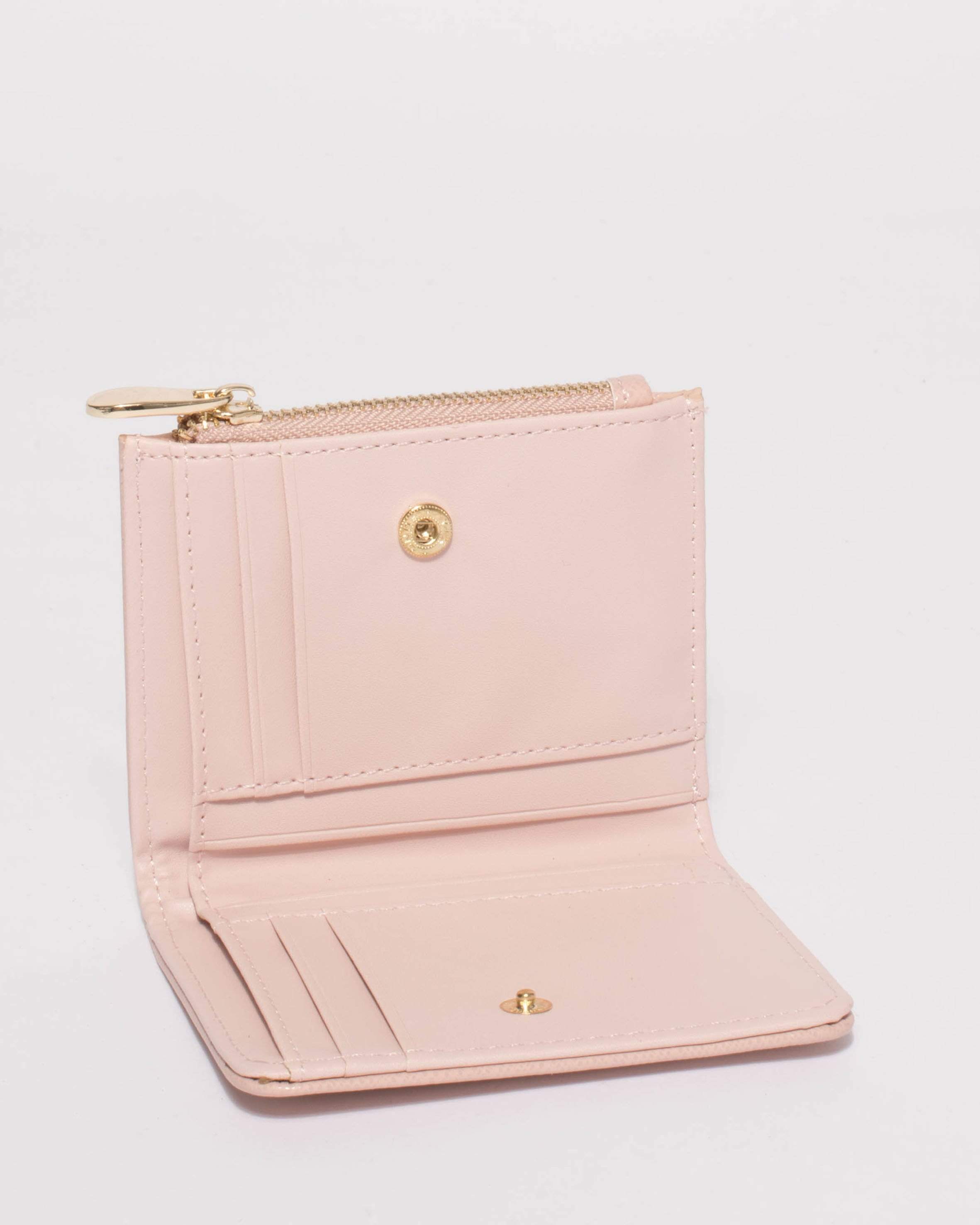 Pink Saffiano Han Mini Wallet With Gold Hardware