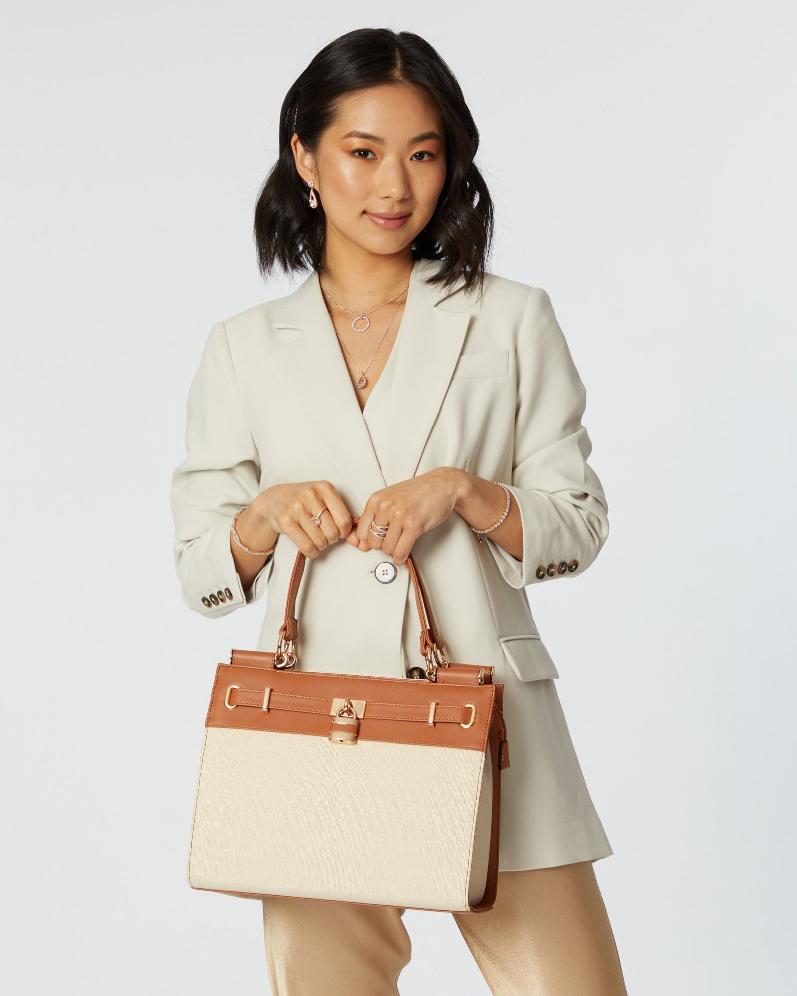 Stephanie Square Lock Tote Bag