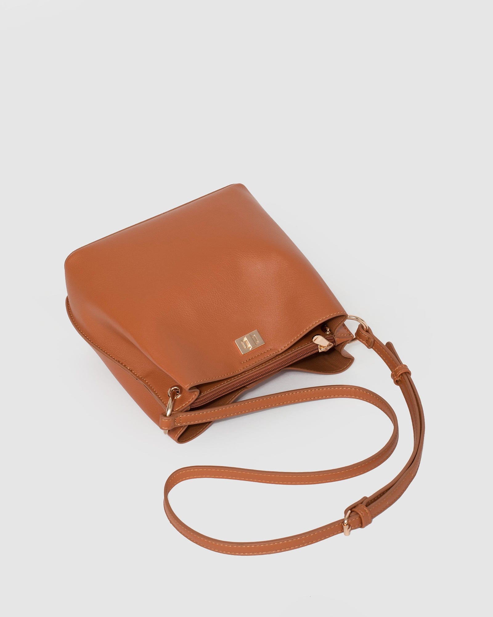 Tan Harsha Lock Bucket Bag Online | Colette Hayman