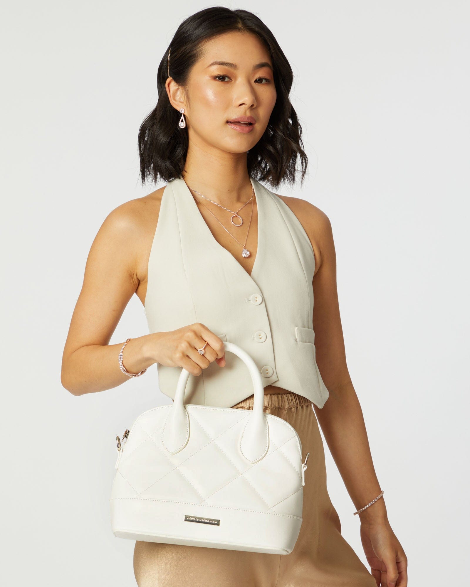 White Toya Quilted Tote Bag